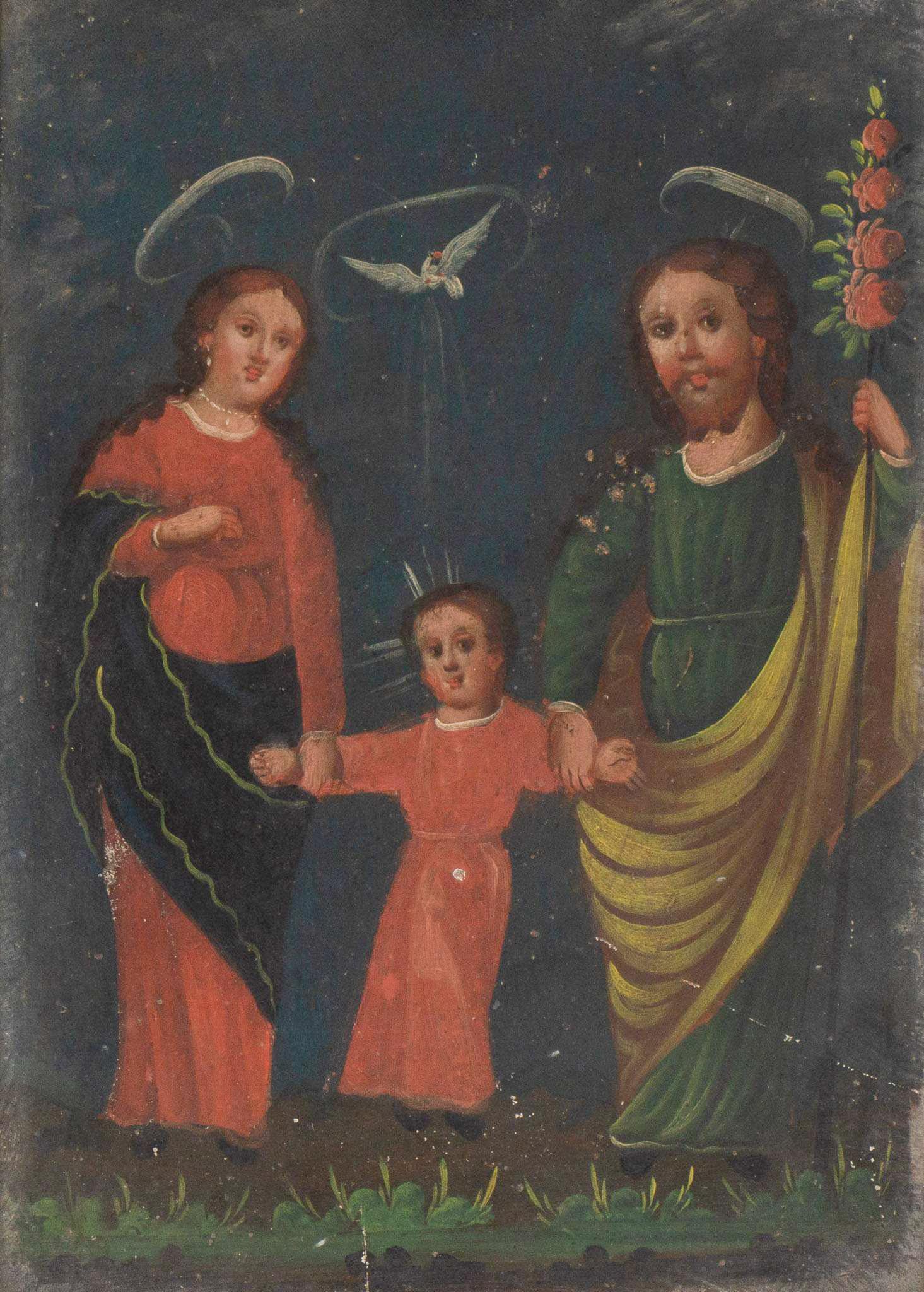 20th C. Mexican Folk Art Retablo, Holy Family | Vogt Auction