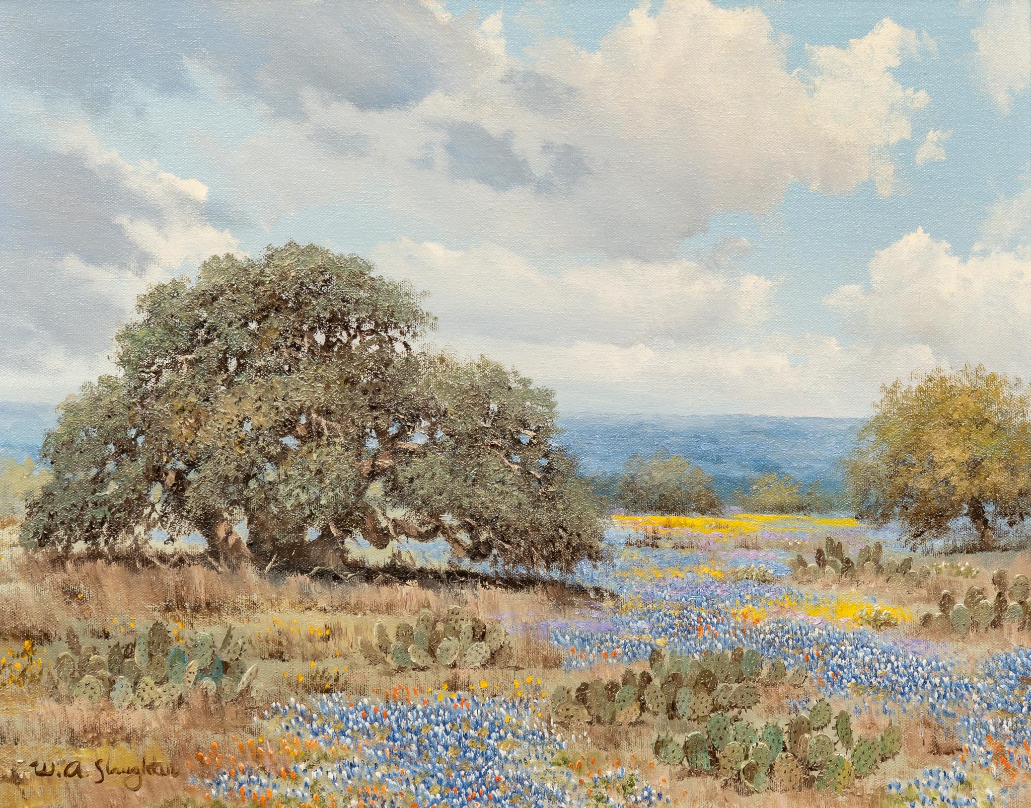 William A. Slaughter, Bluebonnet and Cactus Landscape | Vogt Auction