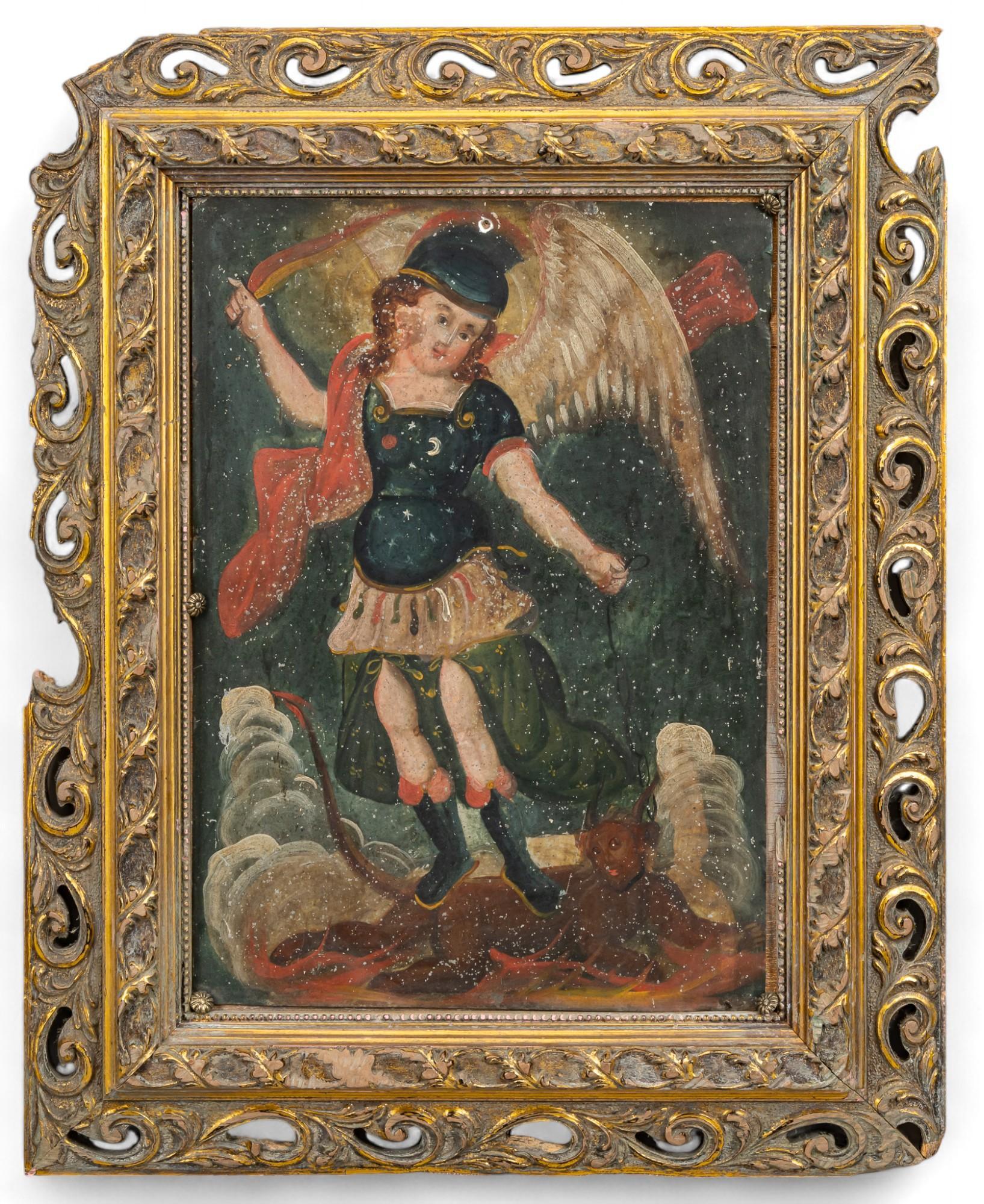 18th C. Mexican Retablo, Archangel Saint Michael | Vogt Auction